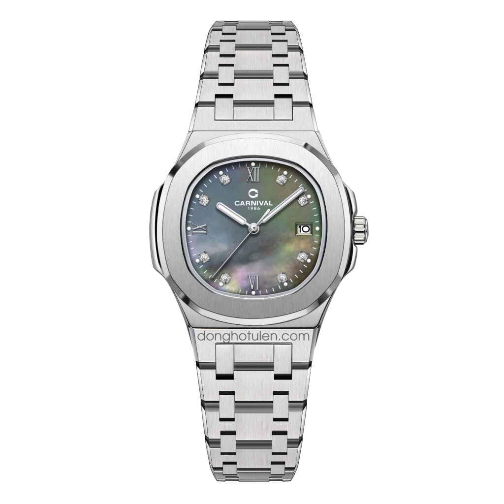 8160L-VT-DK - Đồng hồ nữ Carnival 8160L Xà cừ đen dây thép - Đồng hồ Tulen